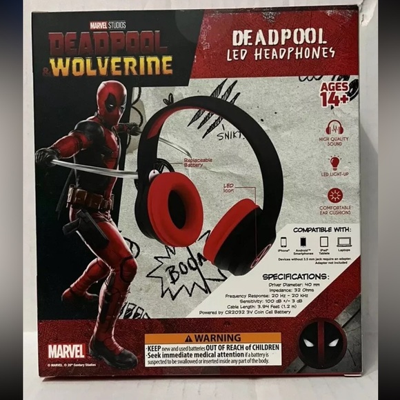 Marvel | Headphones | Deadpool Led Headphones Wired Black And Red Ages ...